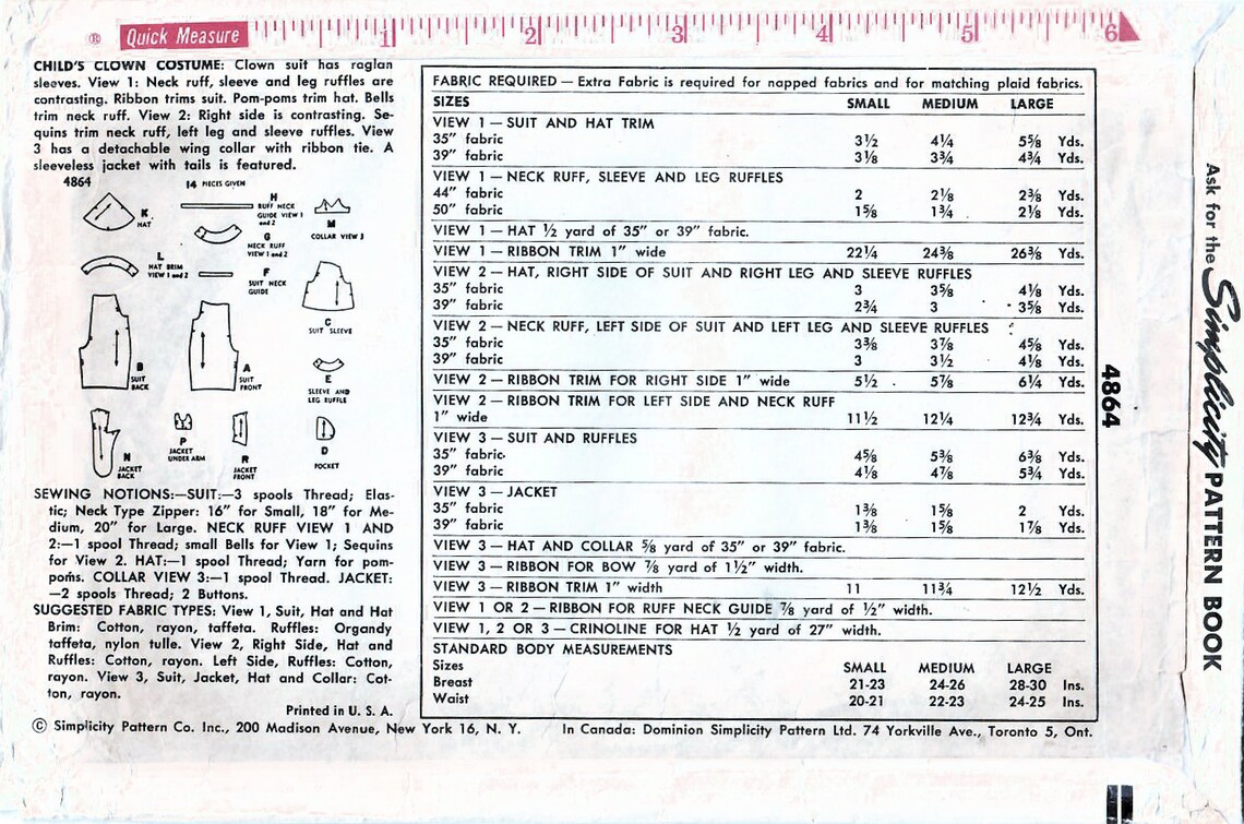 1950s Simplicity 4864 Vintage Sewing Pattern Child's Clown - Etsy