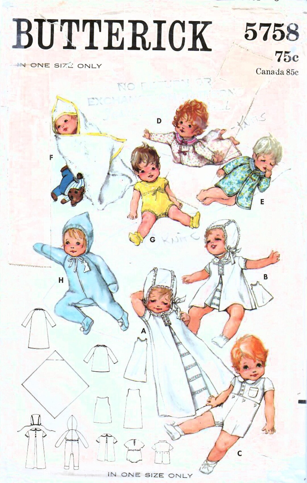1970s Butterick 5758 Vintage Sewing Pattern Infant Layette, Baby ...