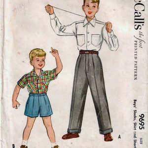 1950s Mccall's 9695 Vintage Sewing Pattern Boys Slacks, Pants, Shirt ...