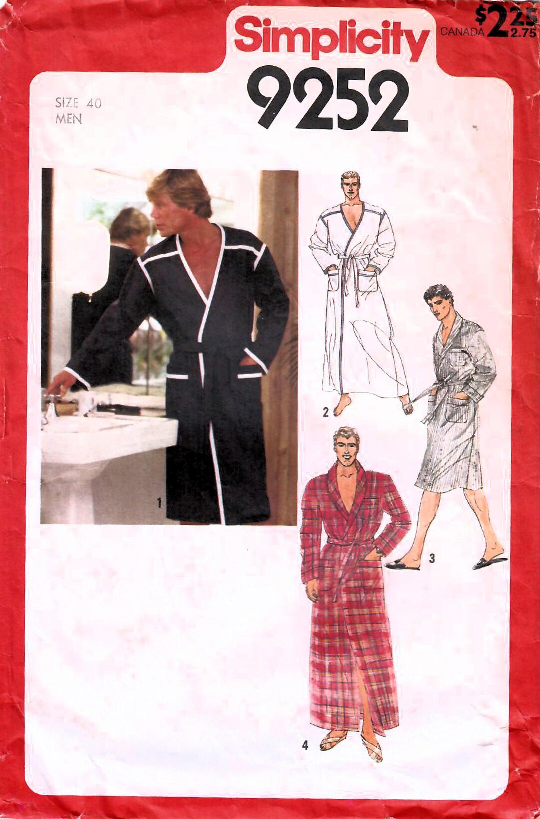 1970s Simplicity 9252 Vintage Sewing Pattern Men's Long Robe, Short ...