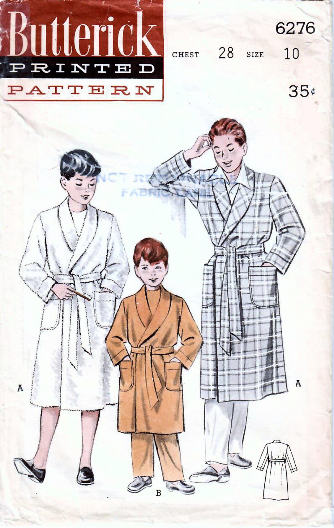 1950s Butterick 6276 Vintage Sewing Pattern Boys Robe, Bathrobe, Wrap ...
