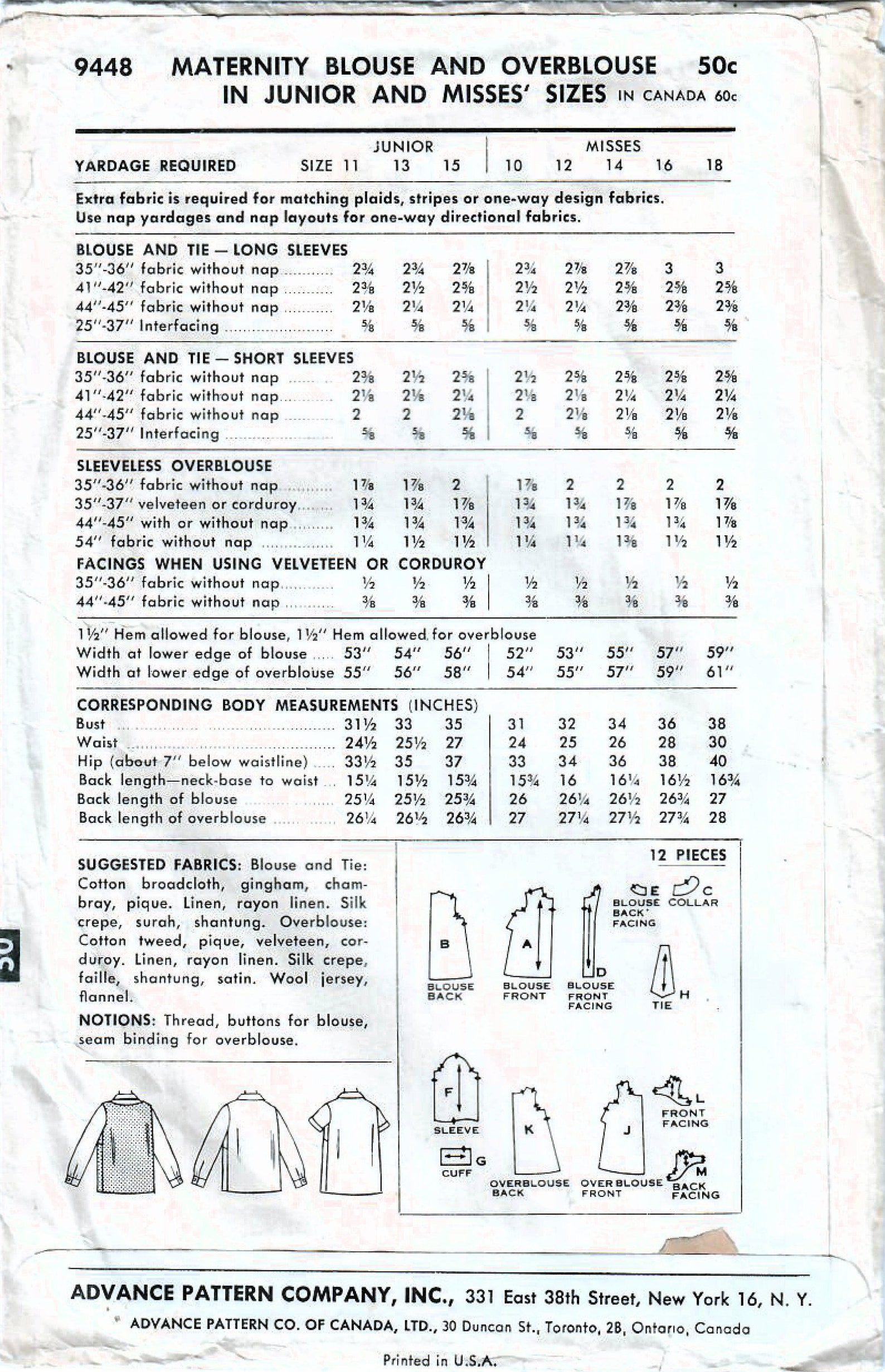 1960s Advance 9448 Vintage Sewing Pattern Maternity Top, Maternity ...