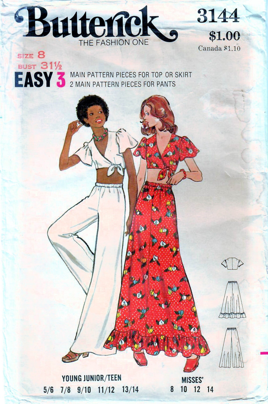 1970s Butterick 3144 UNCUT Vintage Sewing Pattern Misses Midriff Top ...