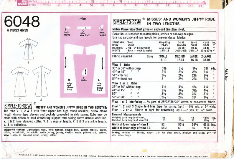 1970s Simplicity 6048 UNCUT Vintage Sewing Pattern Misses - Etsy