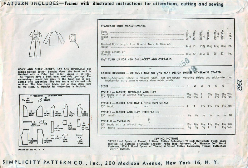 1940s Simplicity 2562 Vintage Sewing Pattern Boys Girls | Etsy