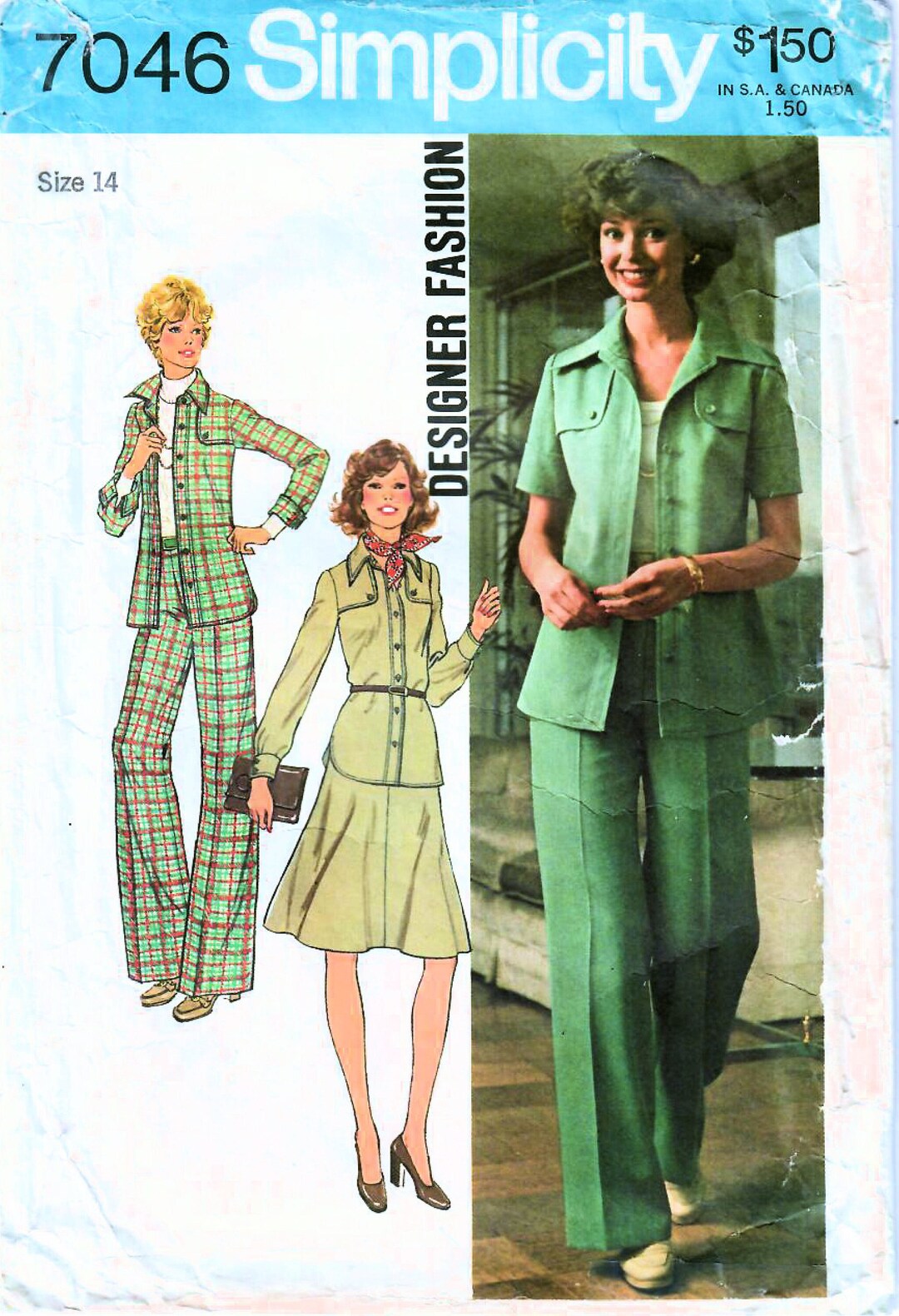 1970s Simplicity 7046 Vintage Sewing Pattern Misses Shirt Jacket Pants ...