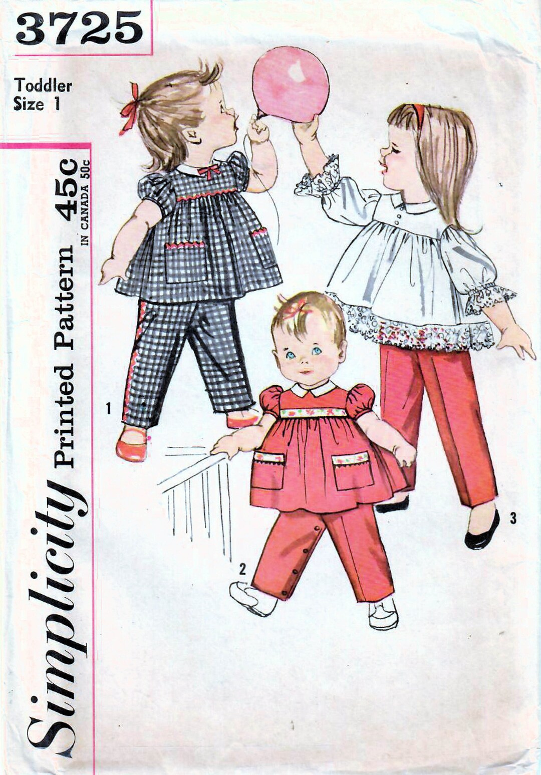 1960s Simplicity 3725 UNCUT Vintage Sewing Pattern Toddler Long Pants ...