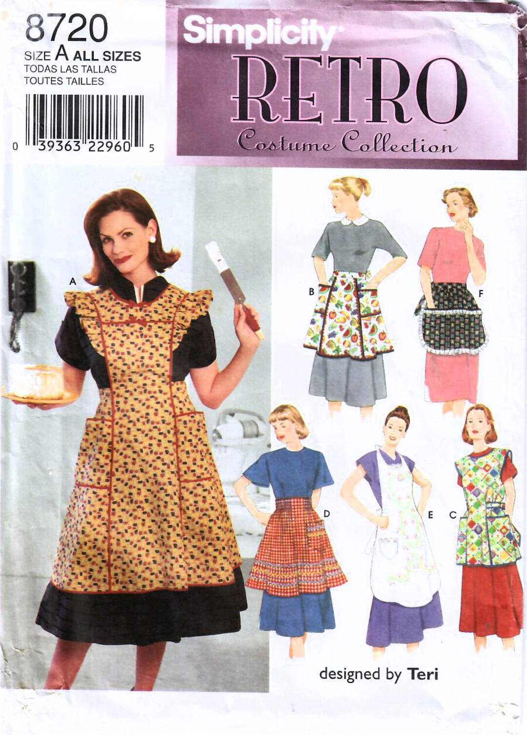 1990s Simplicity 8720 Vintage Sewing Pattern Misses Full Apron, Half ...