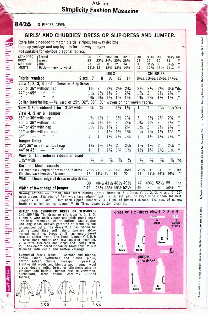 1960s Simplicity 8426 Vintage Sewing Pattern Girls A-line - Etsy