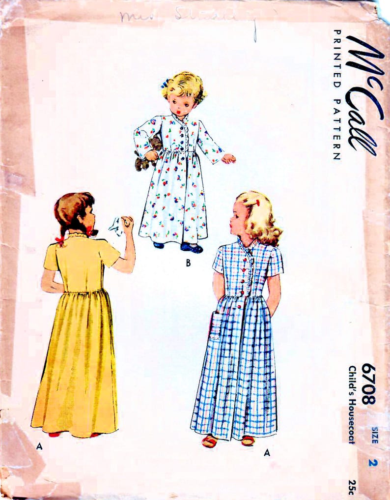 1940s Housecoat Robe Sewing Pattern: Mccall 6708 Child Size 2 UNCUT - Etsy