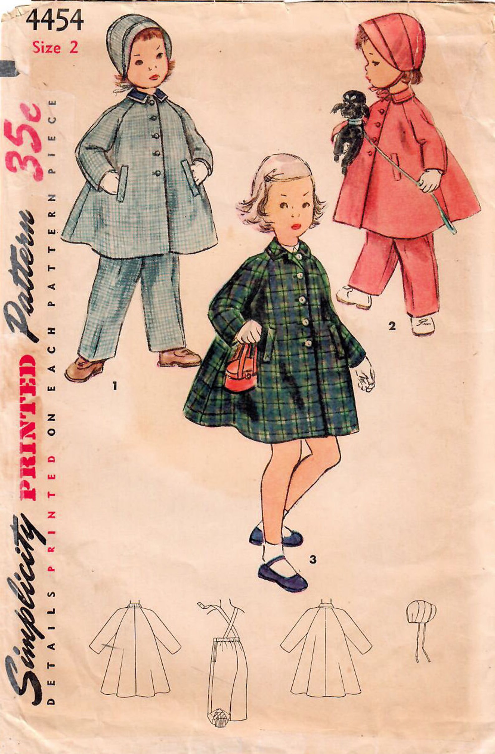 1950s Simplicity 4454 Vintage Sewing Pattern Girls Coat - Etsy