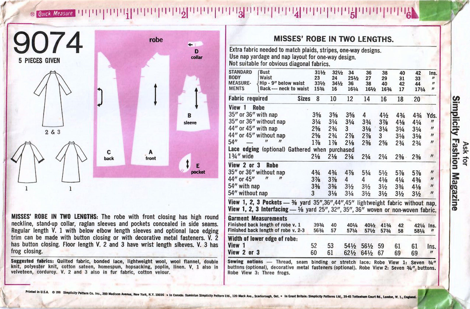 1970s Simplicity 9074 Vintage Sewing Pattern Misses A-line - Etsy