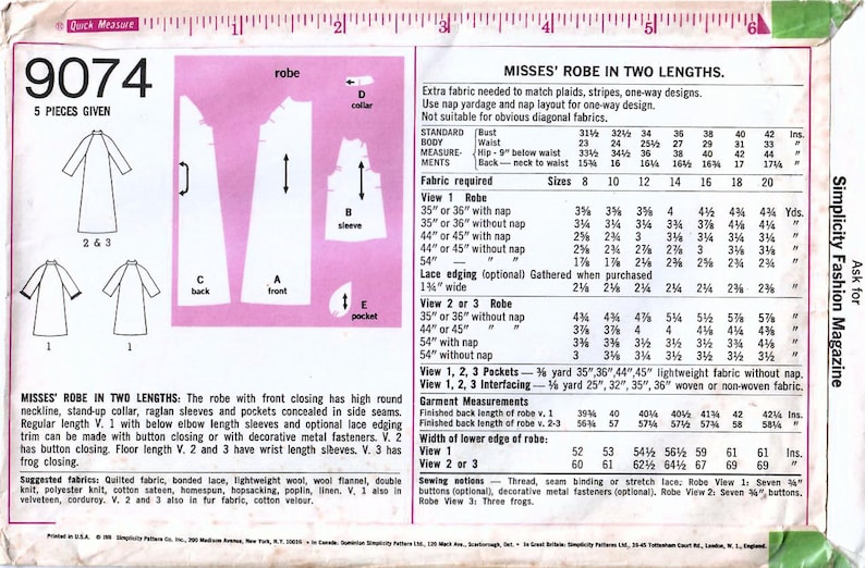 1970s Simplicity 9074 Vintage Sewing Pattern Misses A-line - Etsy