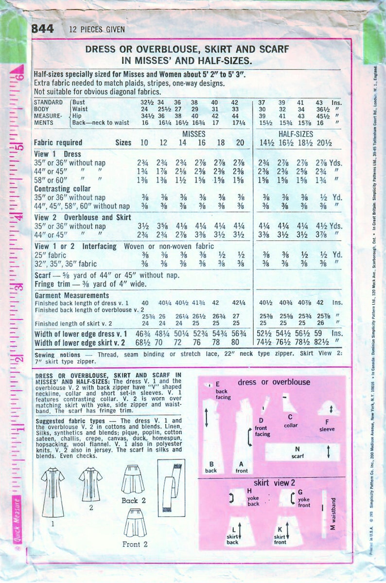 1970s Simplicity 8844 Vintage Sewing Pattern A-line Dress | Etsy