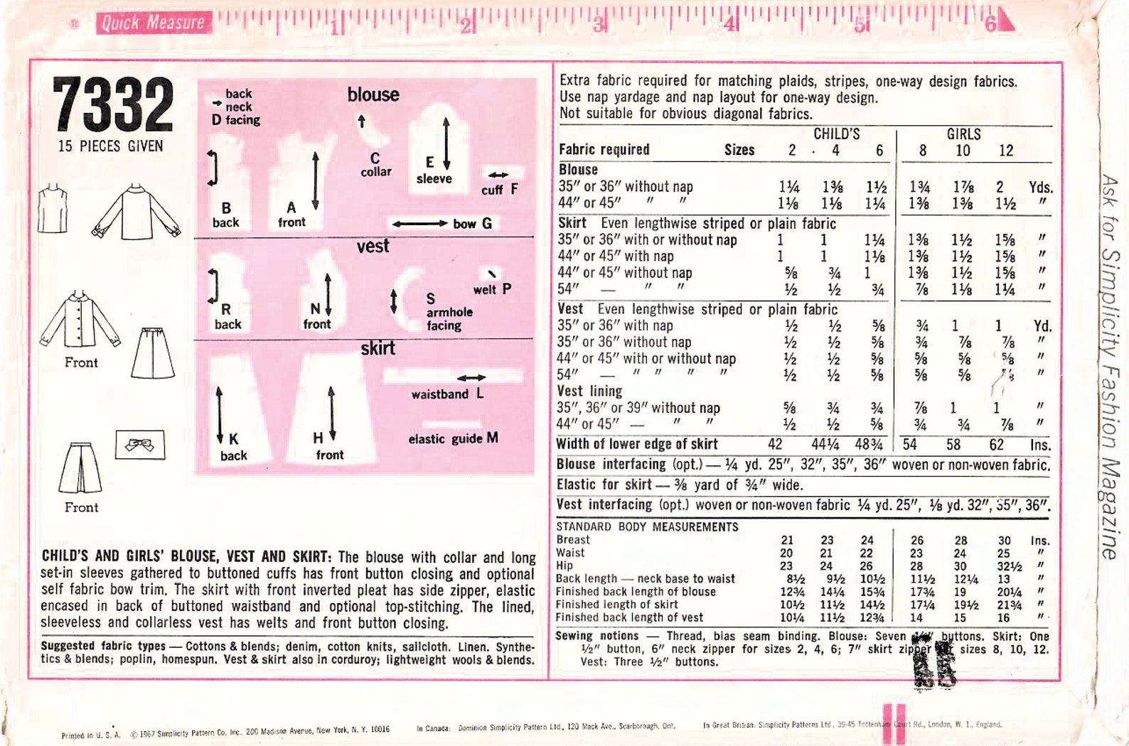 1960s Simplicity 7332 Vintage Sewing Pattern Girls Blouse - Etsy