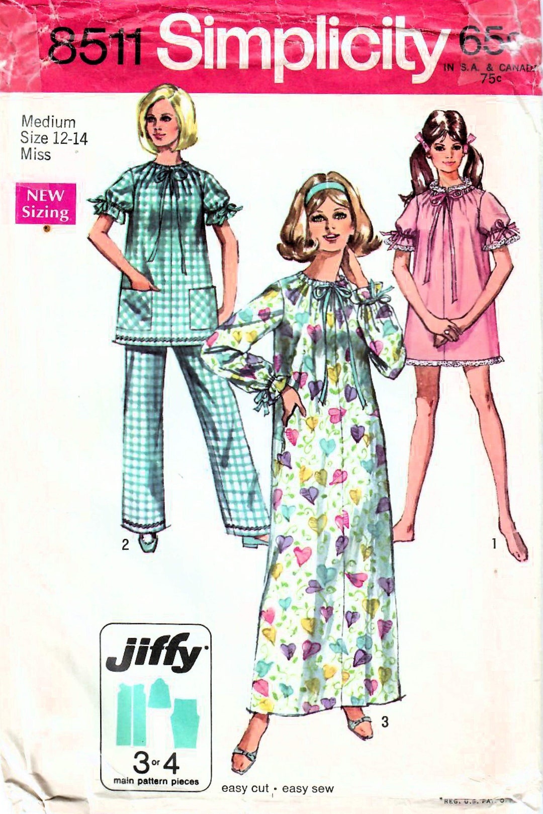 1960s Simplicity 8511 Vintage Sewing Pattern Misses Long Pajamas, Short ...