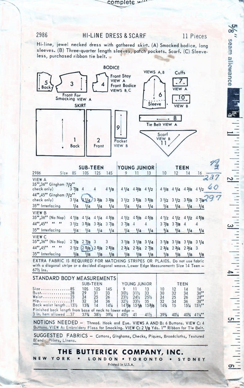 1960s Butterick 2986 UNCUT Vintage Sewing Pattern High Waist - Etsy