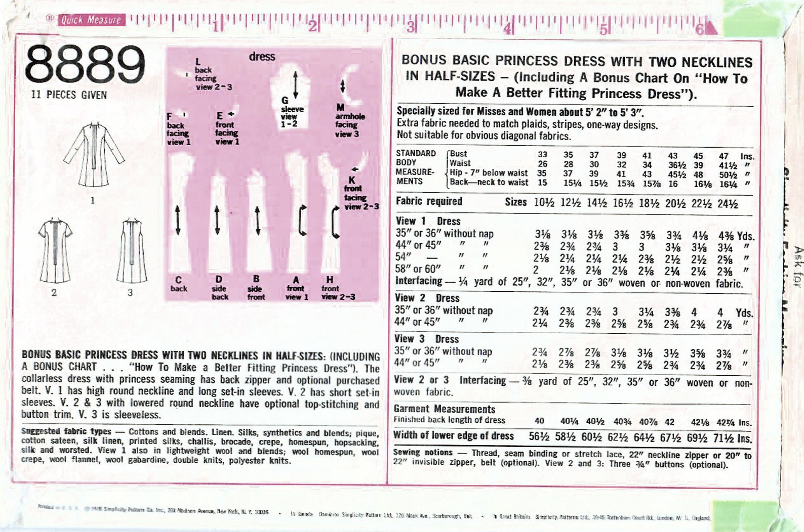 1970s Simplicity 8889 Vintage Sewing Pattern Misses Basic - Etsy