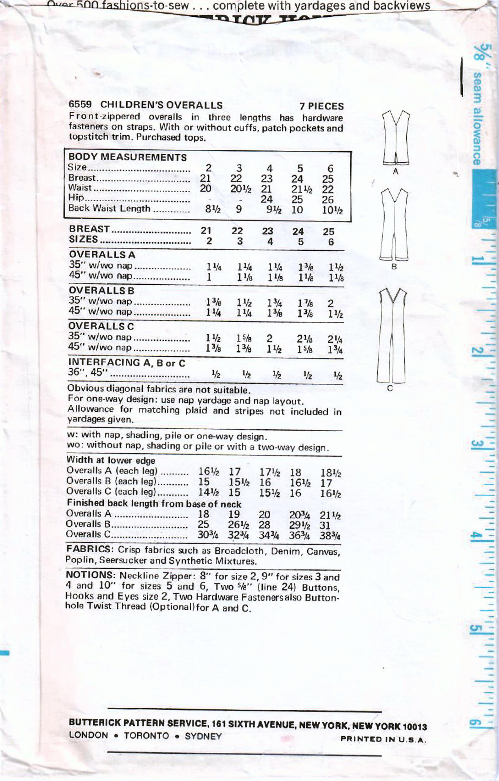 1970s Butterick 6559 Vintage Sewing Pattern Girls Bib | Etsy