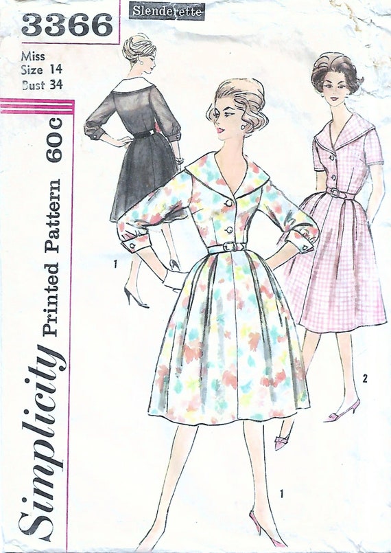 1960s Simplicity 3366 Vintage Sewing Pattern Misses Shirtwaist | Etsy