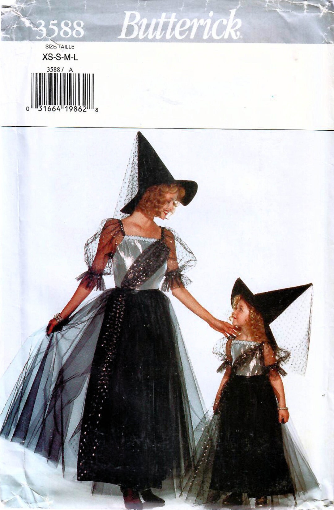 1990s Butterick 3588 UNCUT Vintage Sewing Pattern Witch Costume Child ...