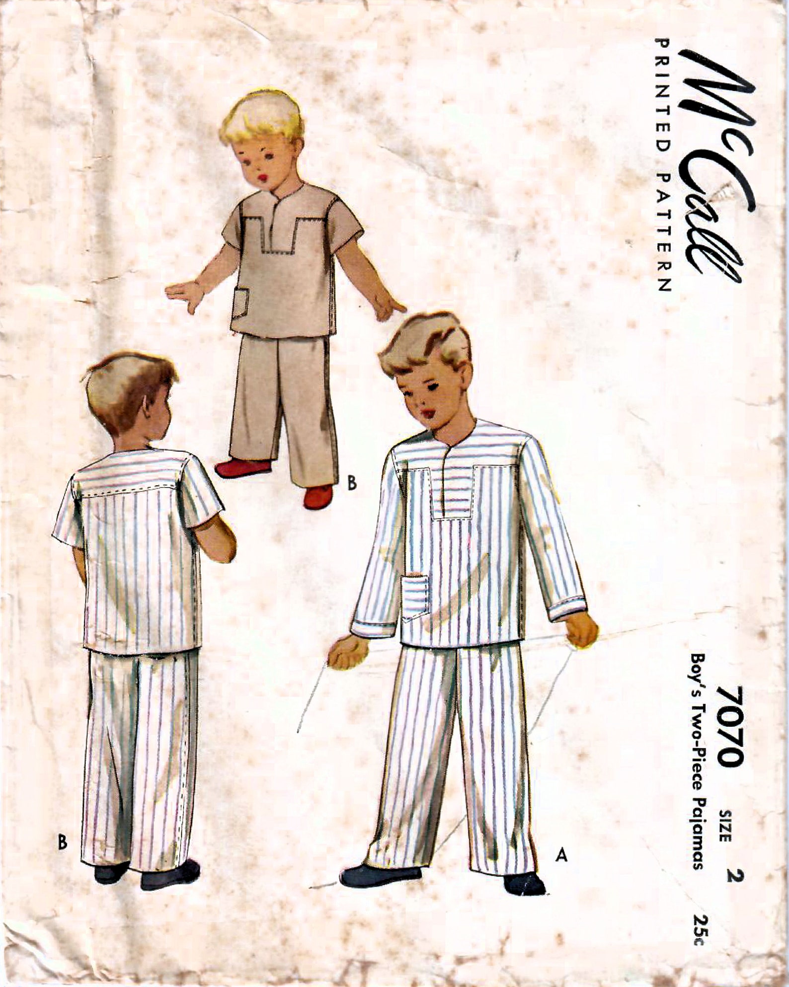 1940s Mccall 7070 Vintage Sewing Pattern Boys Long Pajamas, Two Piece ...