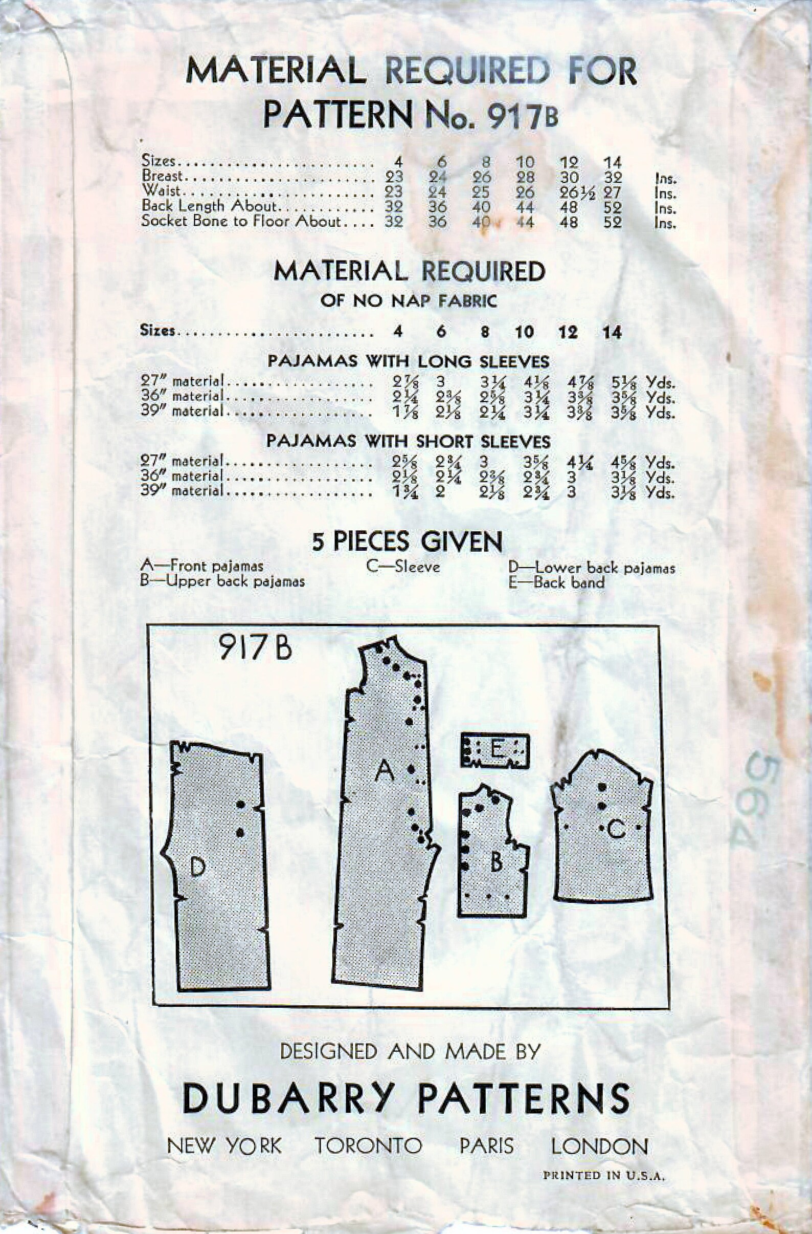 1930s Du Barry 917B Vintage Sewing Pattern Girls Long Pajamas, Jumpsuit ...