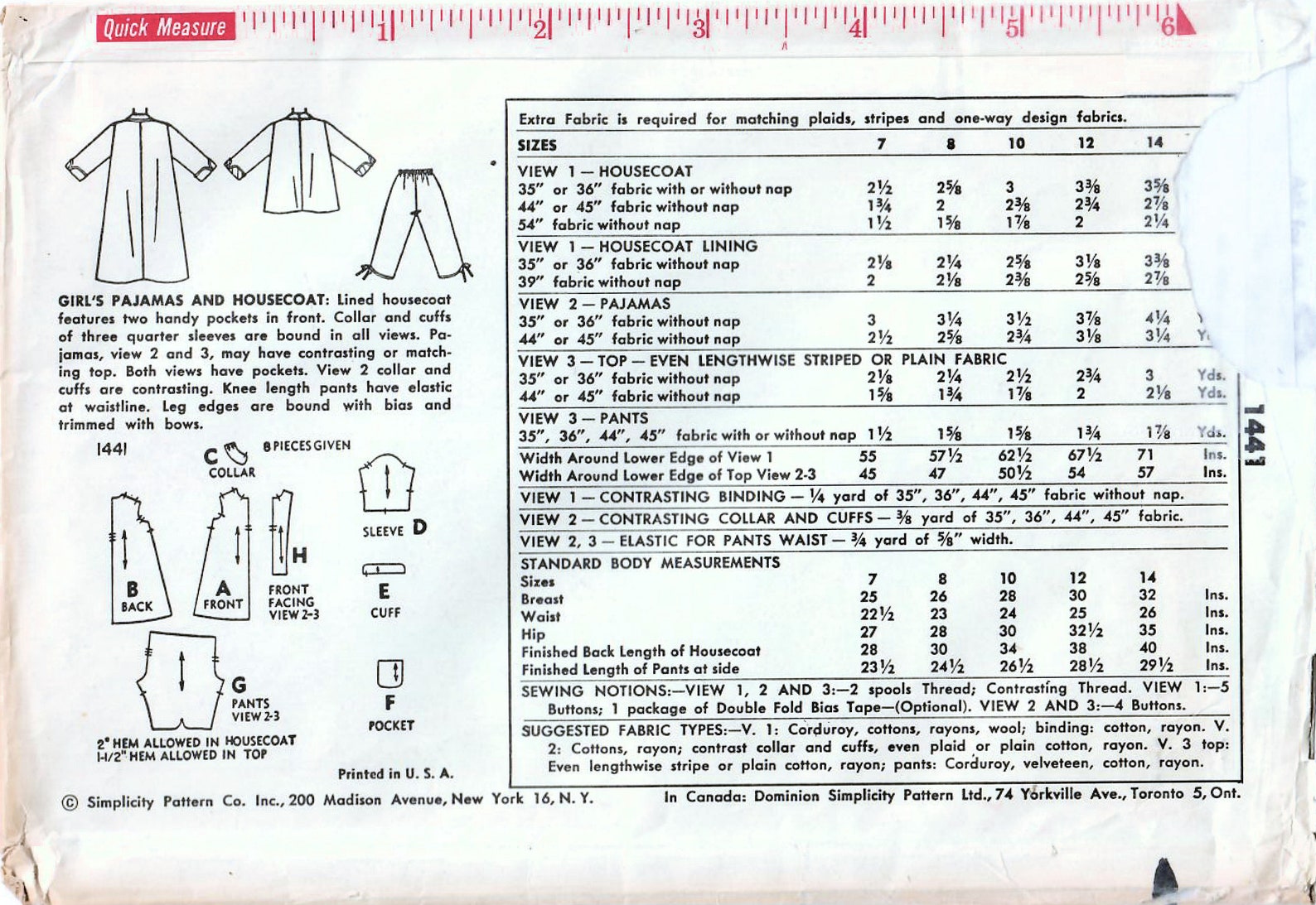 1950s Simplicity 1441 Vintage Sewing Pattern Girls Robe - Etsy
