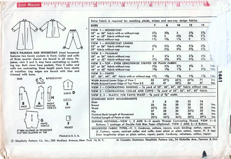 1950s Simplicity 1441 Vintage Sewing Pattern Girls Robe - Etsy