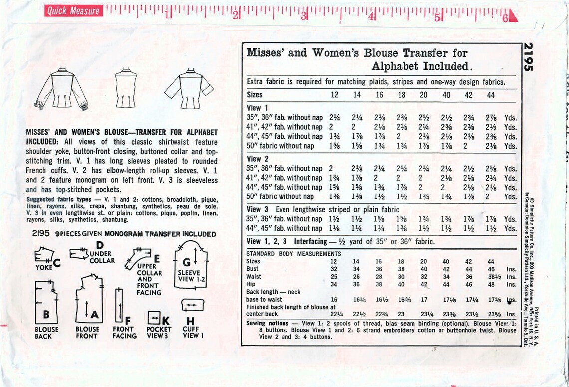 1950s Simplicity 2195 Vintage Sewing Pattern Misses Women | Etsy