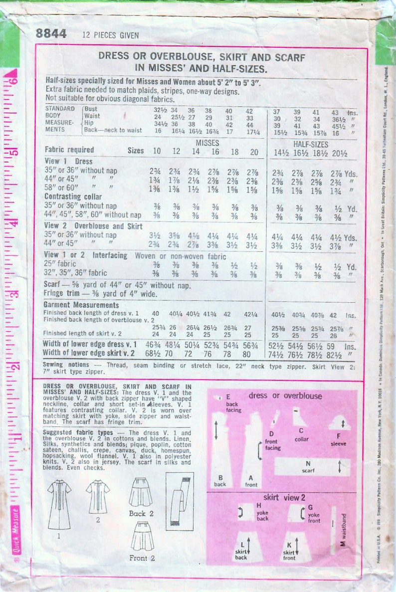 1970s Simplicity 8844 Vintage Sewing Pattern A-line Dress | Etsy