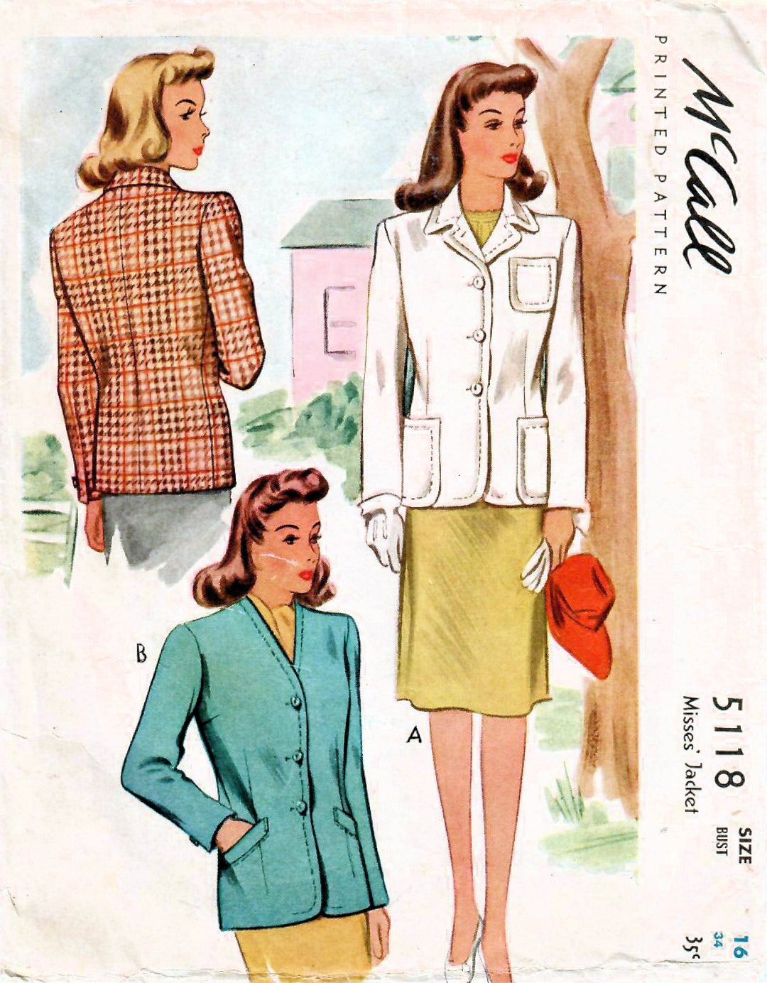 1940s Mccall 5118 Vintage Sewing Pattern Misses Tailored Jacket ...
