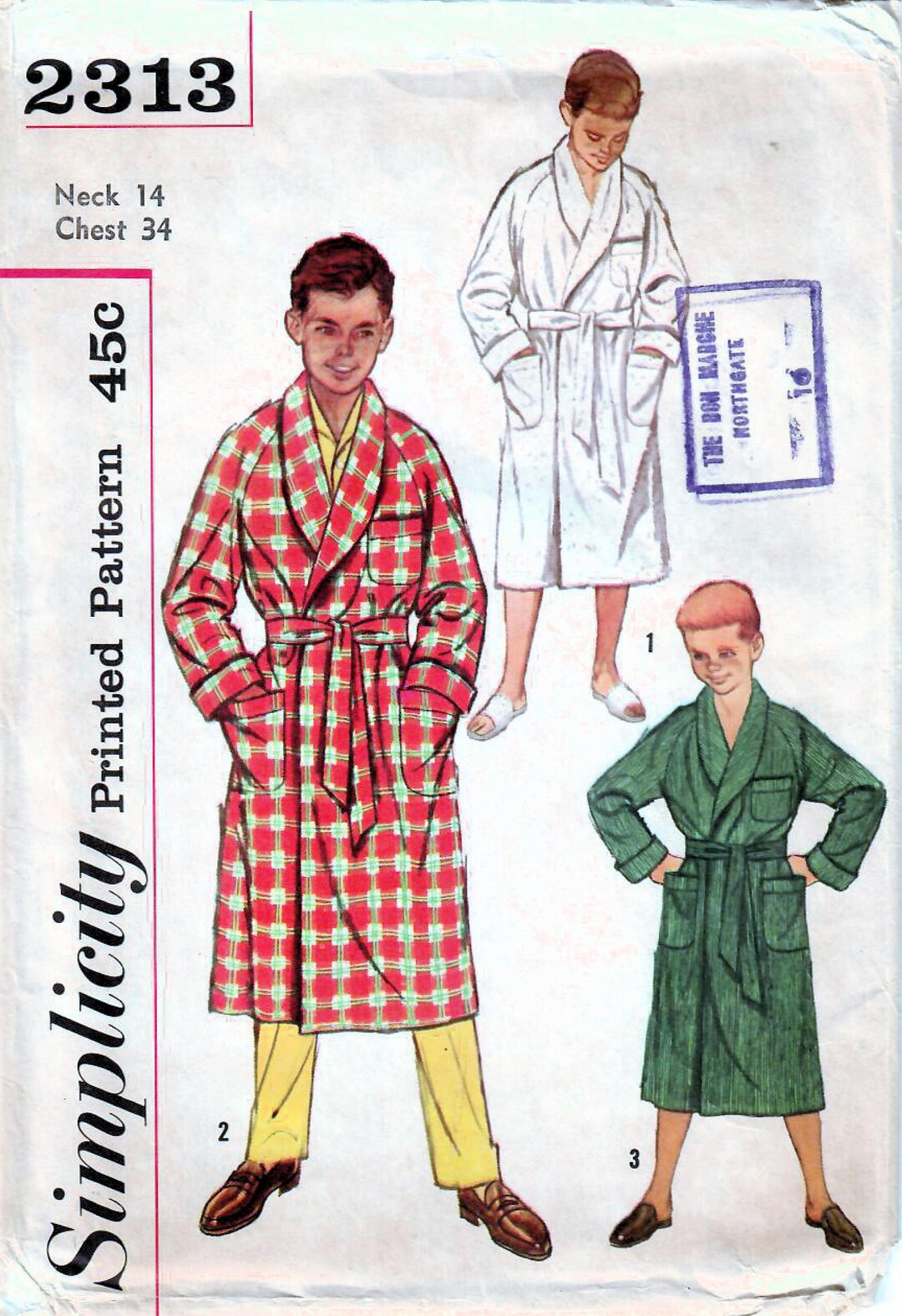 1950s Simplicity 2313 Vintage Sewing Pattern Boys Wrap Robe Size 10 ...