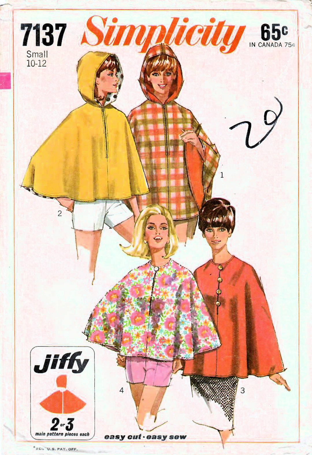 1960s Simplicity 7137 UNCUT Vintage Sewing Pattern Misses Poncho ...