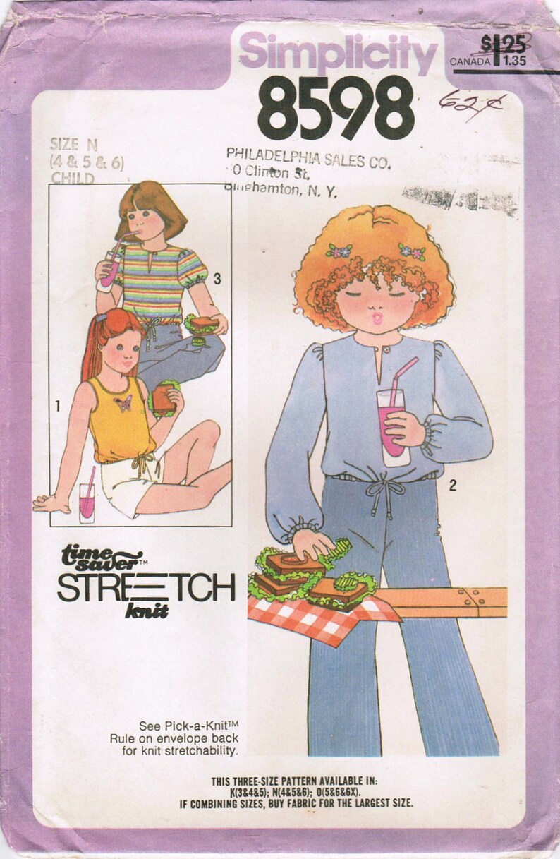 1970s Simplicity 8598 UNCUT Vintage Sewing Pattern Girls Pullover Tops ...