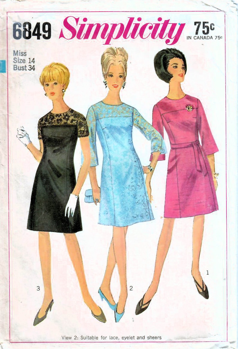 1960s Simplicity 6849 Vintage Sewing Pattern Misses One-piece Dress, A ...