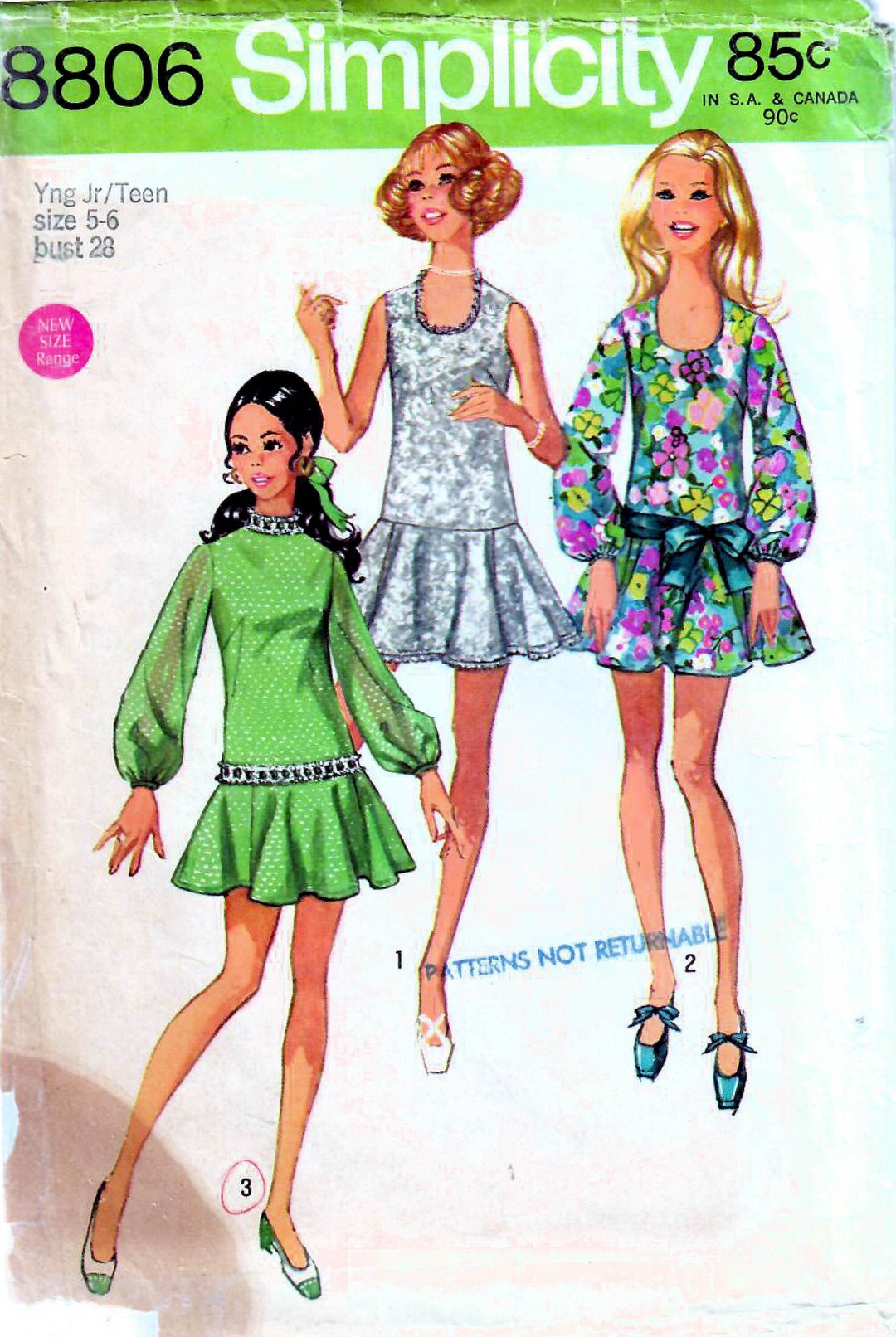 1970s Simplicity 8806 Vintage Sewing Pattern Drop Waist Dress, Mini ...