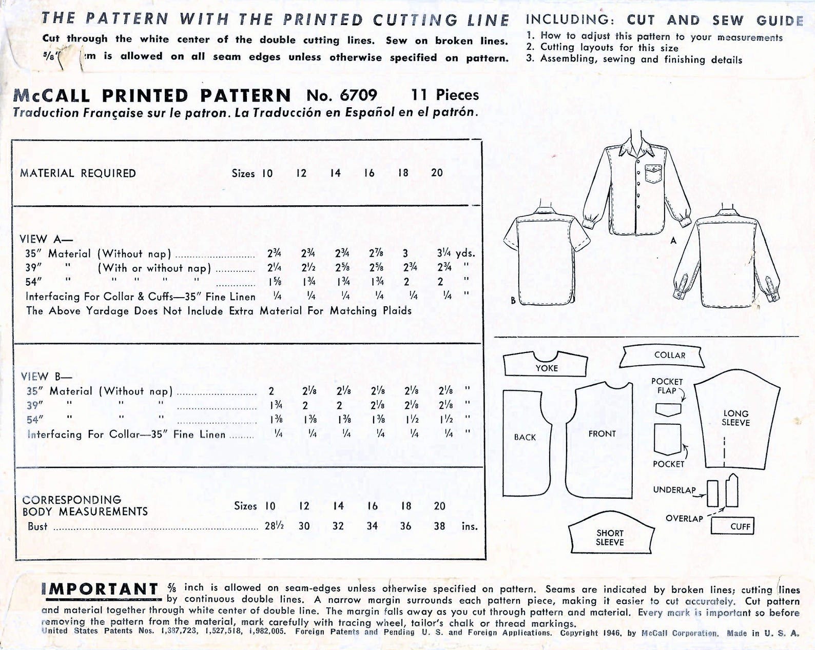 1940s Shirt, Shirtwaist Blouse Sewing Pattern: Mccall 6709 Misses Size ...