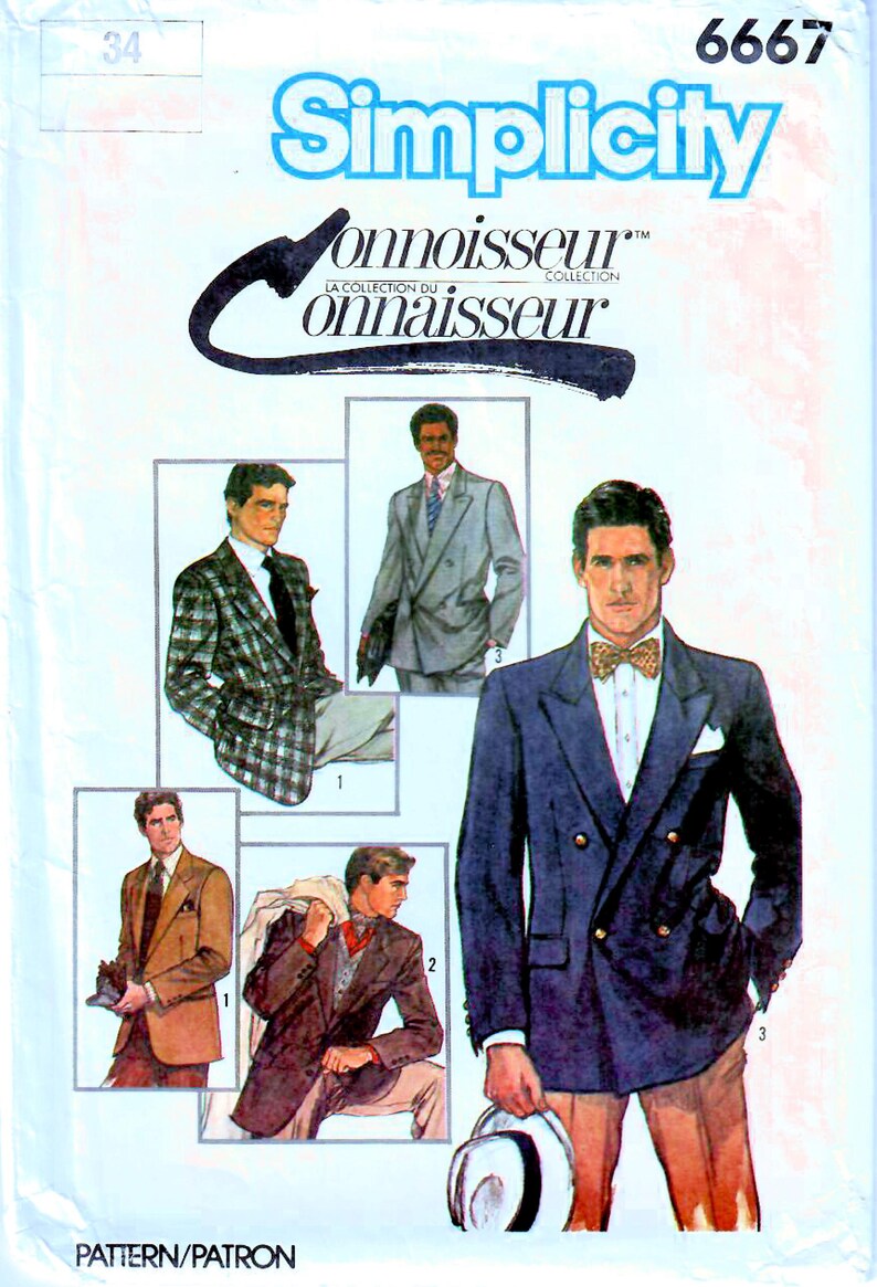 1980s Tailored Jacket Sewing Pattern: Simplicity 6667 Men Size 34 - Etsy UK