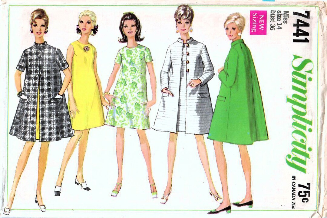 1960s Simplicity 7441 UNCUT Vintage Sewing Pattern A-line Dress, Tent ...