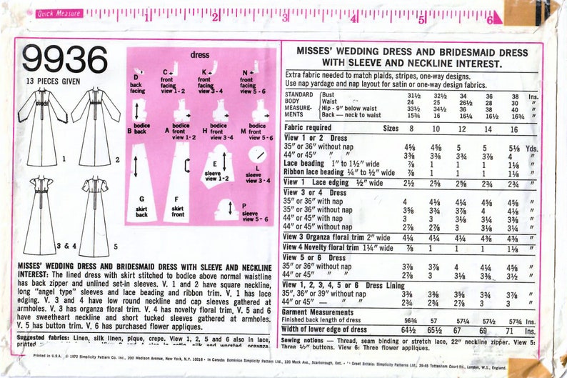1970s Simplicity 9936 Vintage Sewing Pattern Misses Wedding | Etsy