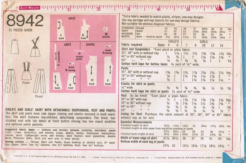 1970s Simplicity 8942 Vintage Sewing Pattern Girl's Skirt - Etsy