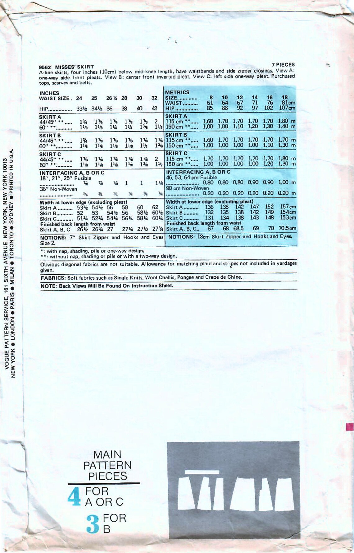1970s Vogue 9562 Vintage Sewing Pattern Misses A-line Skirt - Etsy