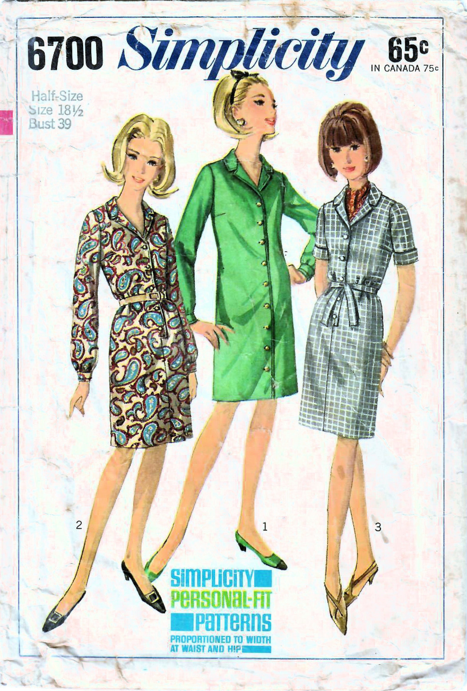 1960s Simplicity 6700 Vintage Sewing Pattern Personal Fit Button Down ...
