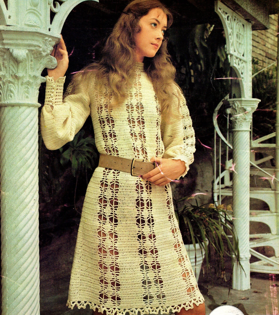 1970s Crochet Pattern PDF File Misses Romantic Dress, Boho Dress - Etsy