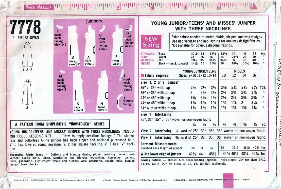 1960s Simplicity 7778 Vintage Sewing Pattern How to Sew Misses - Etsy