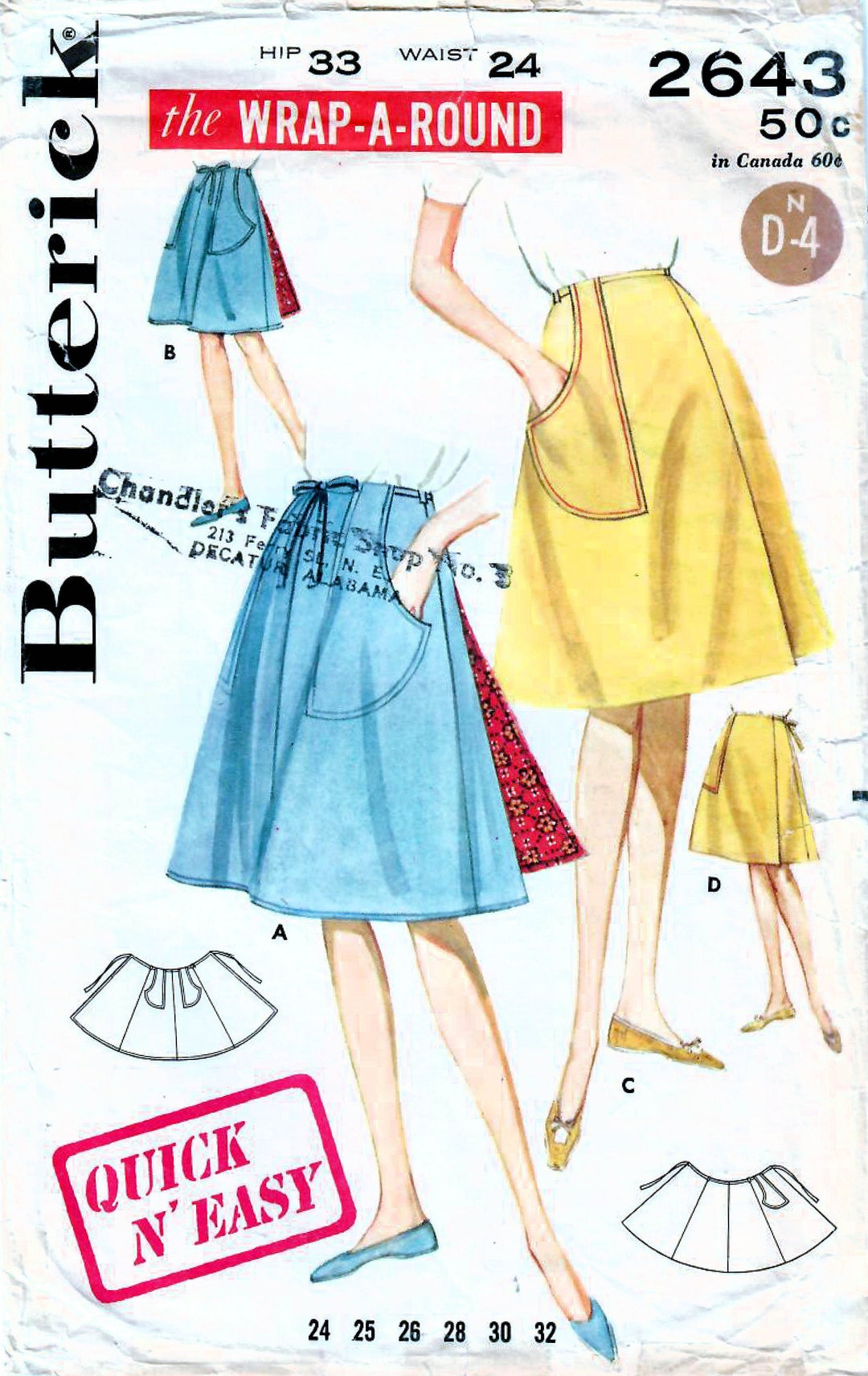1960s Butterick 2643 Vintage Sewing Pattern Misses Flared Wrap Skirt Size Waist 24 - Etsy