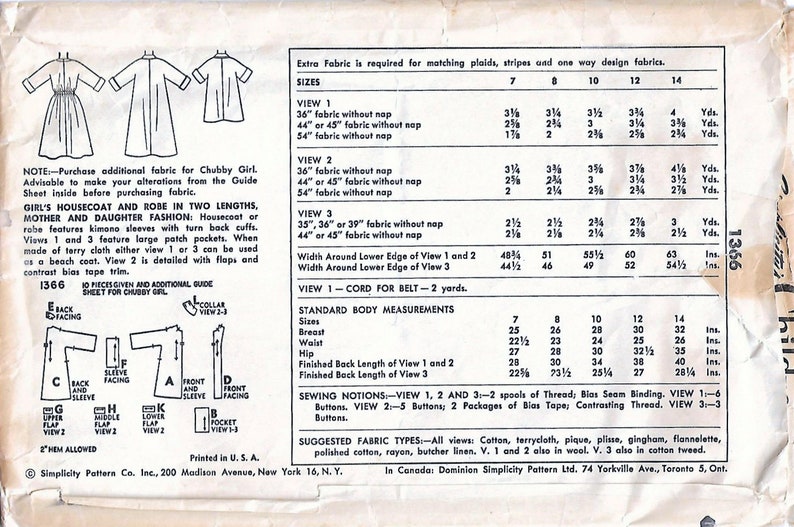 1950s Simplicity 1366 UNCUT Vintage Sewing Pattern Robe - Etsy