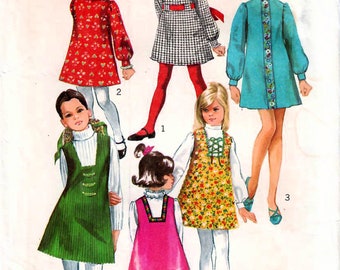 1960s Simplicity 7406 Vintage Sewing Pattern Girls A-line Pantdress ...