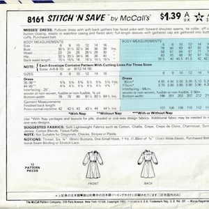 1980s Mccall's 8161 Vintage Sewing Pattern Misses Pullover Dress Size 6 ...